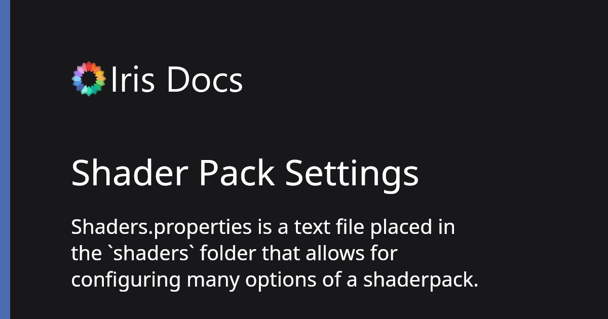 Shader Pack Settings | Iris Docs